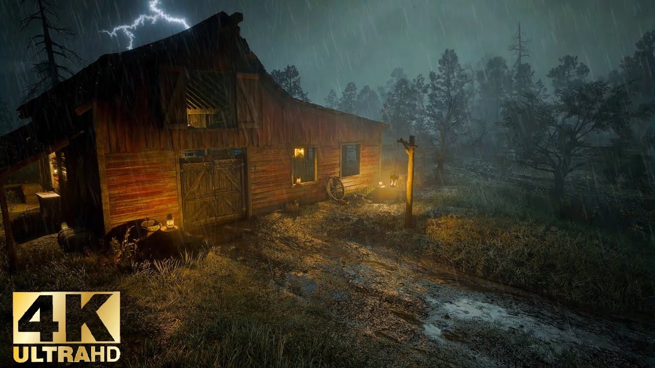 Beautiful rain and magical thunder on a derma cosy atmosphere for ...