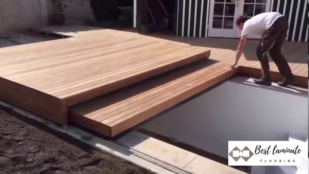 Waterproof rolling deck in pools (Peruvian teak) - YouTube