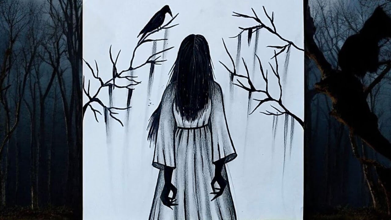 Scary Drawing - How to Draw a Ghost Girl Step by Step || Halloween ...