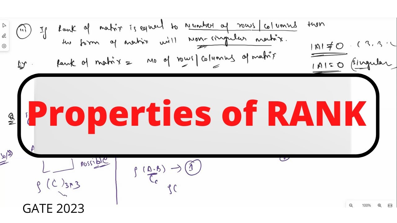 Properties of Rank / Matrix / Linear Algebra / GATE2023 - YouTube