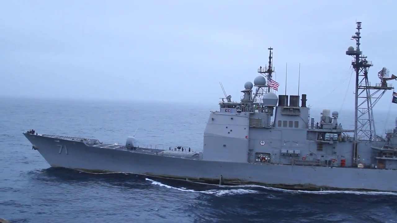 美國 提康德羅加級 神盾巡洋艦 火砲射擊 USS Cape St. George CG 71 'Firework Show' - YouTube