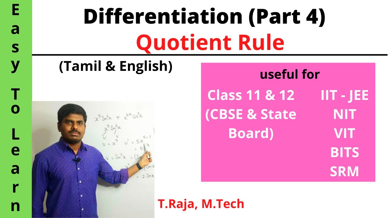 Differentiation | Part 4 | Quotient Rule | Tamil & English | Class 11 ...