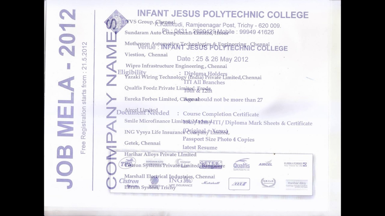 Getek Mega Job Mela at Infant Jesus Polytechnic College, Trichy on 25 ...