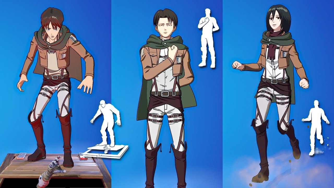 Eren Jaeger, Mikasa & Levi DOING Fortnite Emotes - YouTube