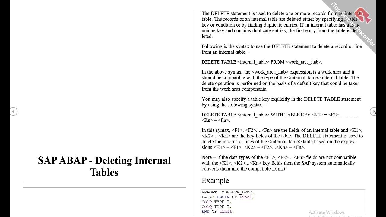 SAP ABAP Deleting Internal Tables - YouTube