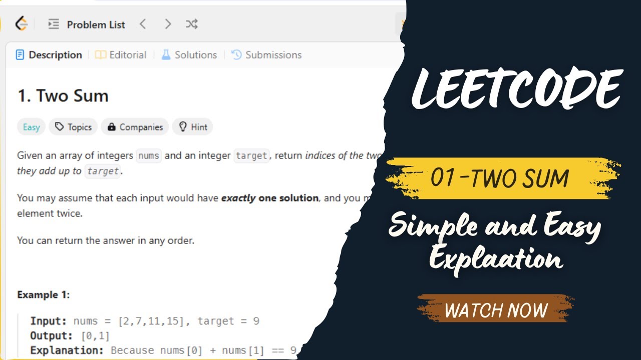 Leetcode 1 Twosum Problem Letsdive Youtube 1926