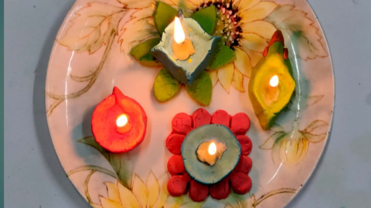 Home made diya with rice flour and food colours | Diy diya making ...