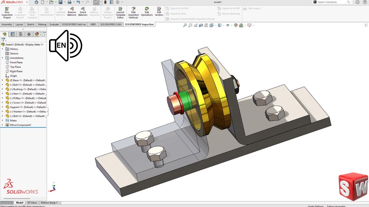Assembly exercise Nr. 16! SolidWorks Tutorial 2025! Pulley Support ...