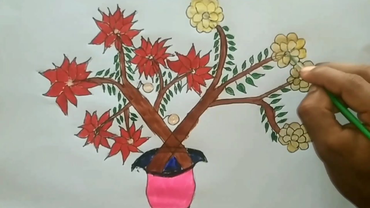 how to drow flowers easy trick / easy tree drowing / flowers drowing ...