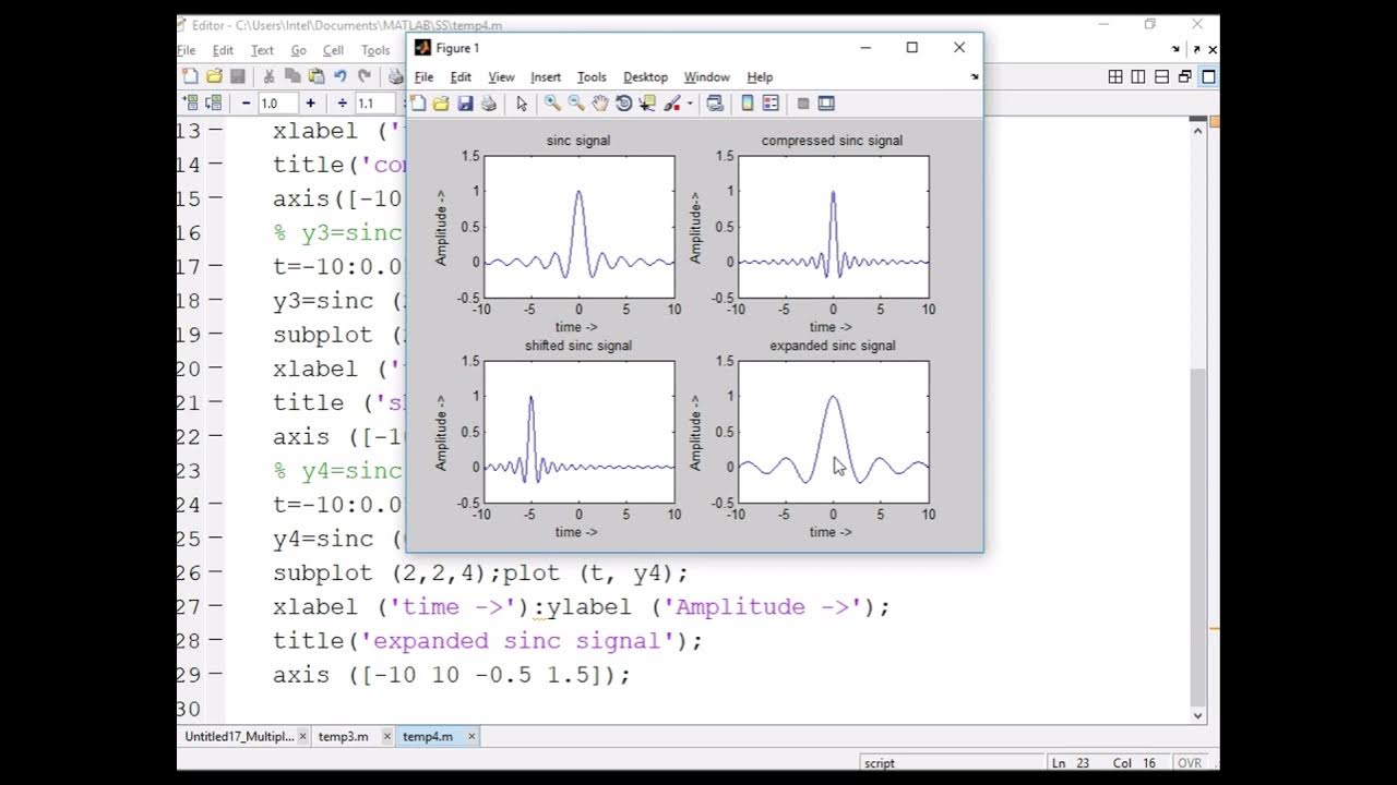 107-Shifting and scaling operations using sinc signal by using MATLAB ...