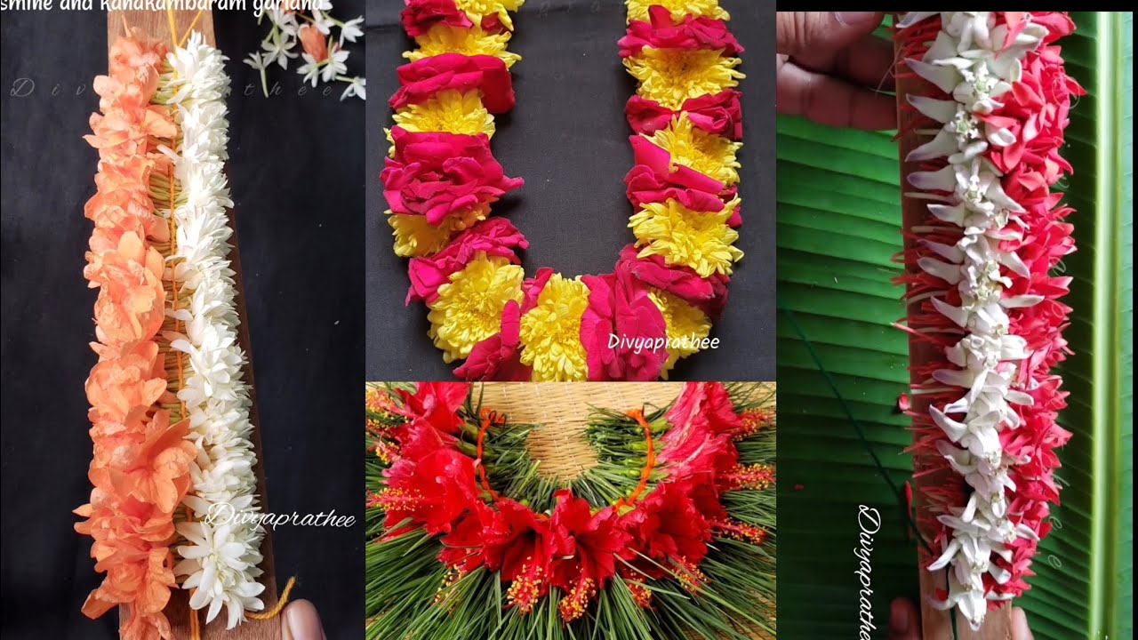 5 different types of flower garlands/Easy flower mala for god/poomalai ...