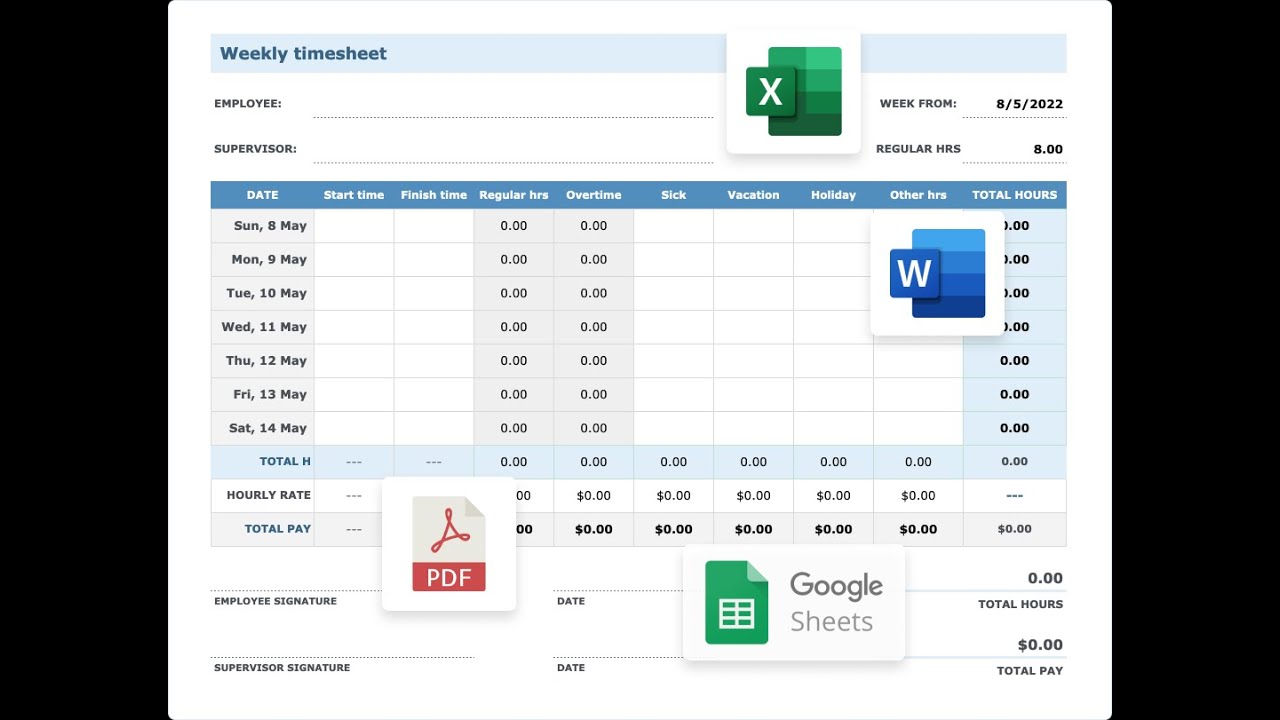 Weekly timesheet template - My Hours - YouTube