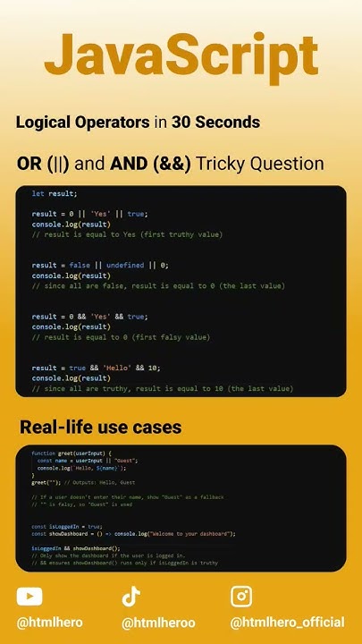 Logical Operator In Javascript Coding Js Javascript Nodejs Reactjs