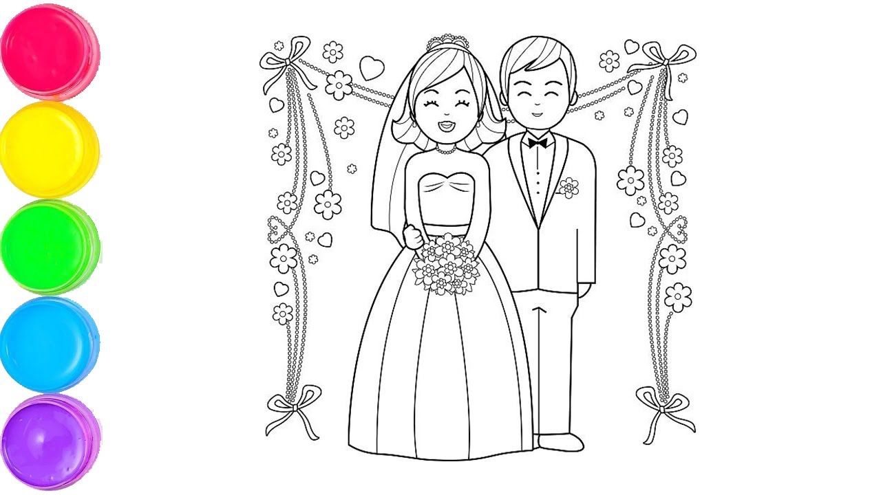 Cute Bride & Groom Drawing Painting & Colouring for kids Toddlers ...