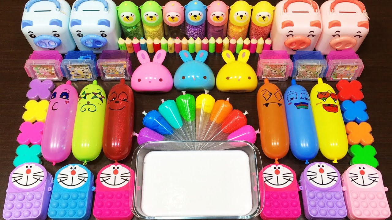 RAINBOW with BALLOONS and more into Glossy slime !!! Satisfying Tom ...