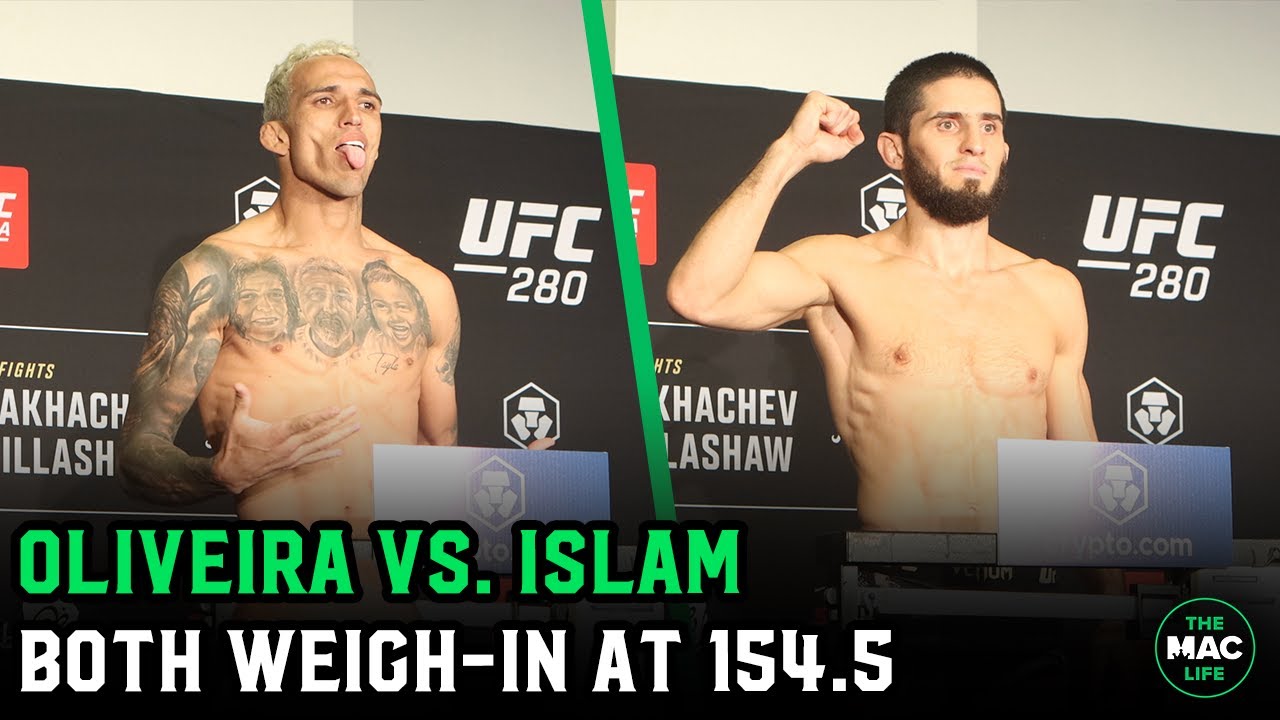 Charles Oliveira vs. Islam Makhachev Official Weigh-Ins - YouTube