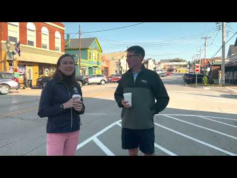 Mona and Mayor of Eureka, Sean Flower, discuss the finish line fun ...