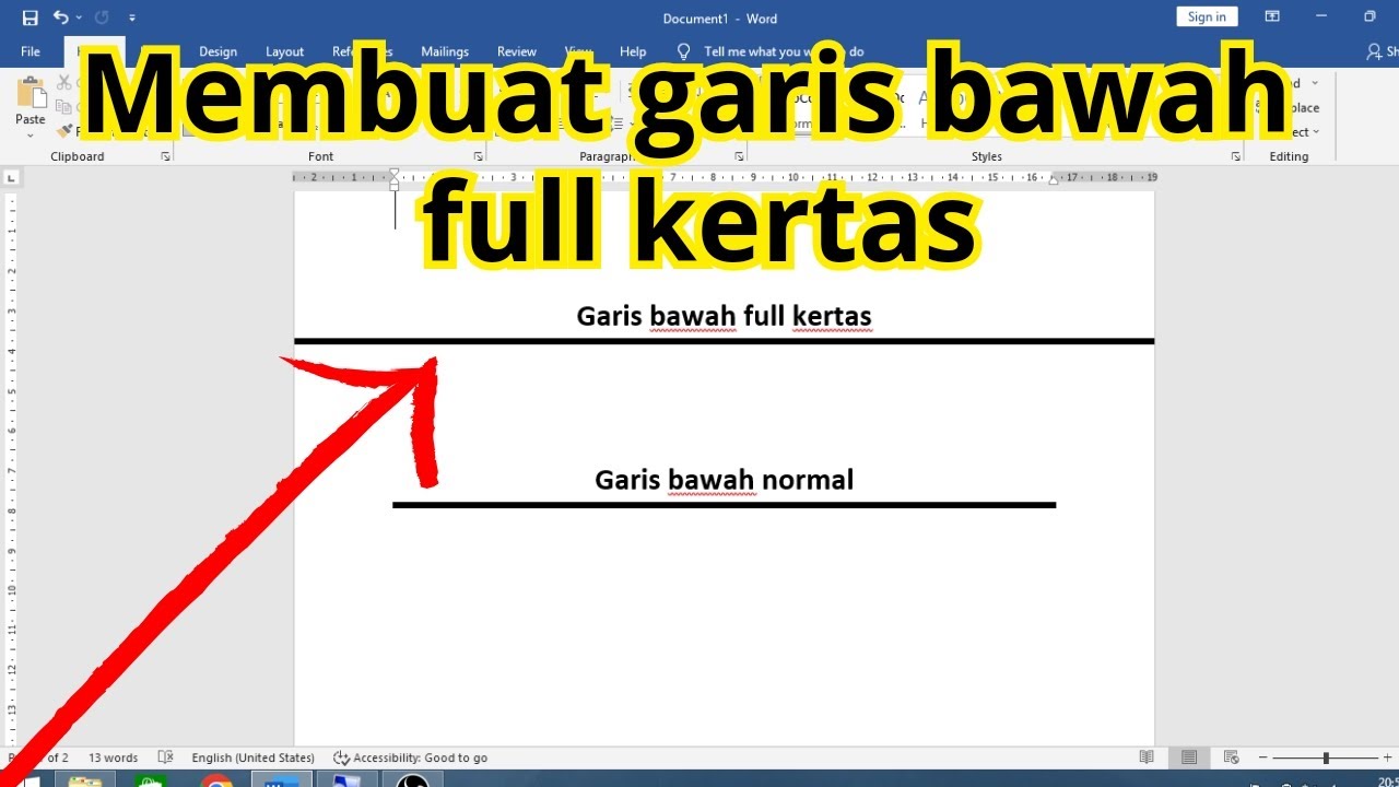 Cara membuat garis bawah di microsoft word full kertas sampai sisi ...