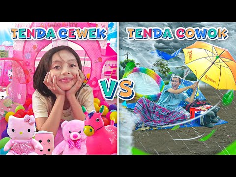 TENDA CEWEK LEIKA VS TENDA COWOK TOMPEL 🥰 CHALLENGE 24 JAM CAMPING DI HUTAN