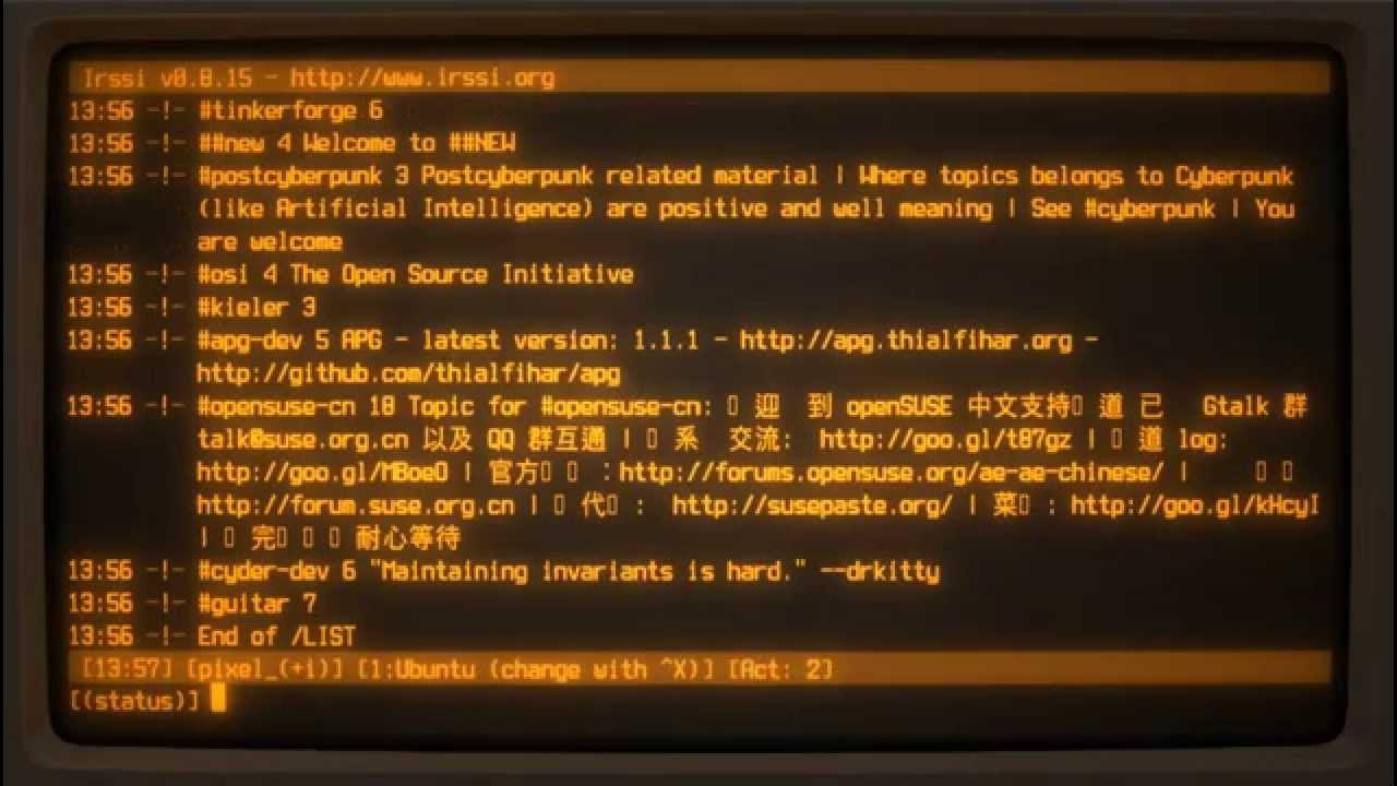 irssi IRC client running inside cool-retro-term linux terminal - YouTube