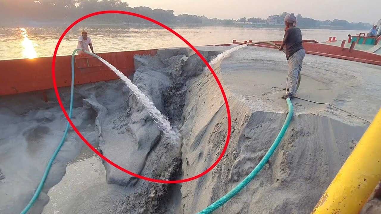 Unloading sand form ship barge unloading video sand unloading video ...