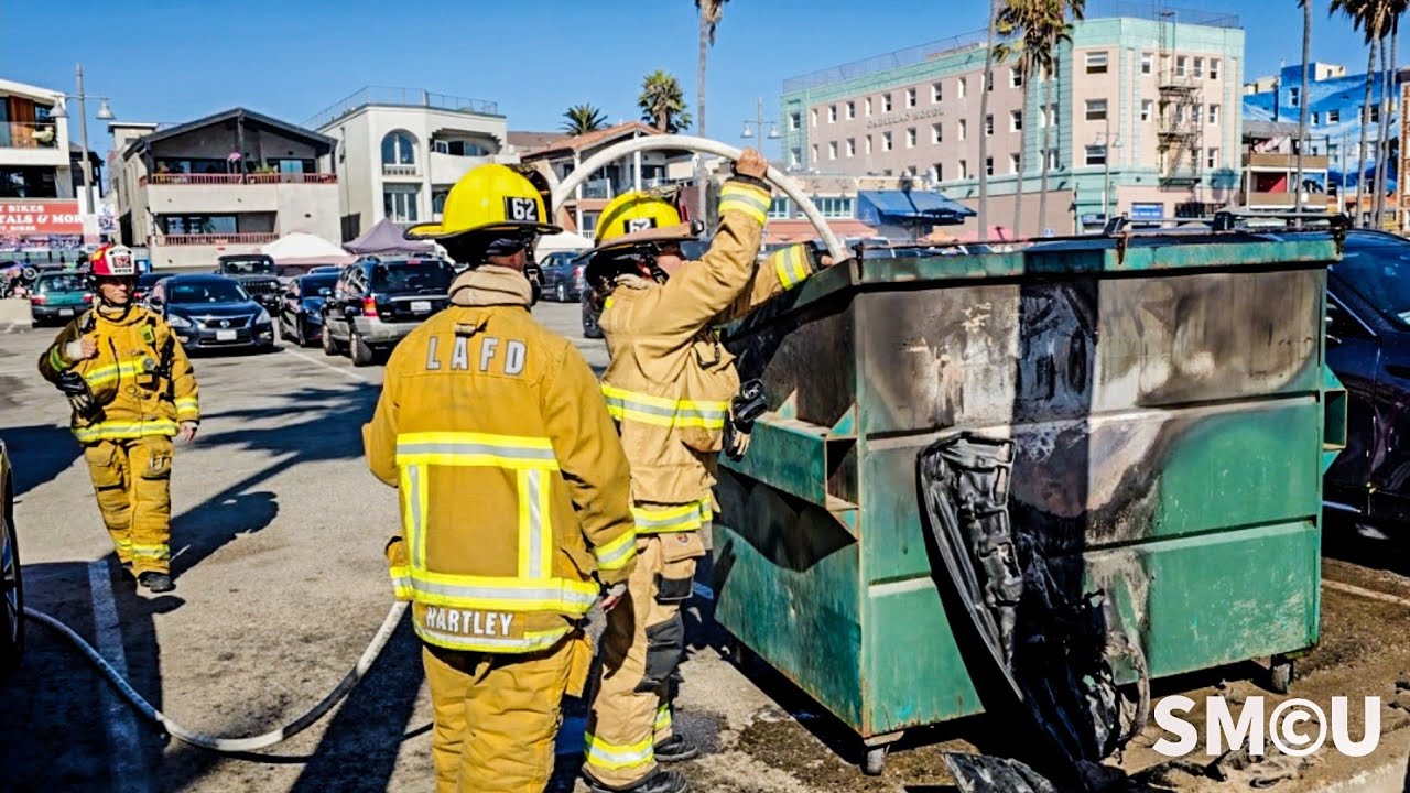 Firefighters Extinguish Dumpster Fire in Venice Beach - YouTube