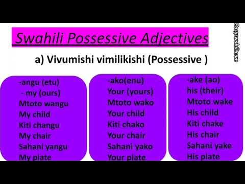 Easy Swahili: Here are possessive adjectives in Swahili -angu, -ako ...