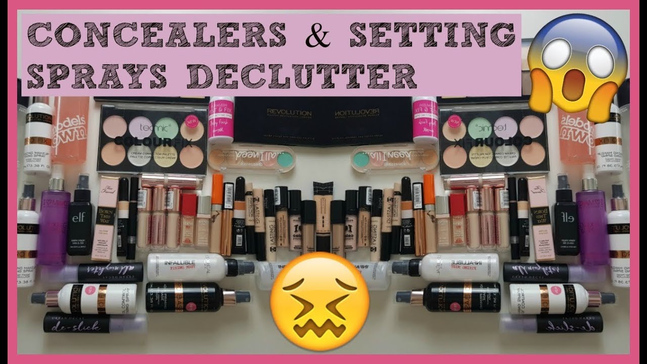 MAKEUP DECLUTTER 2018 | CONCEALERS & SETTING SPRAYS ♡♡♡ - YouTube