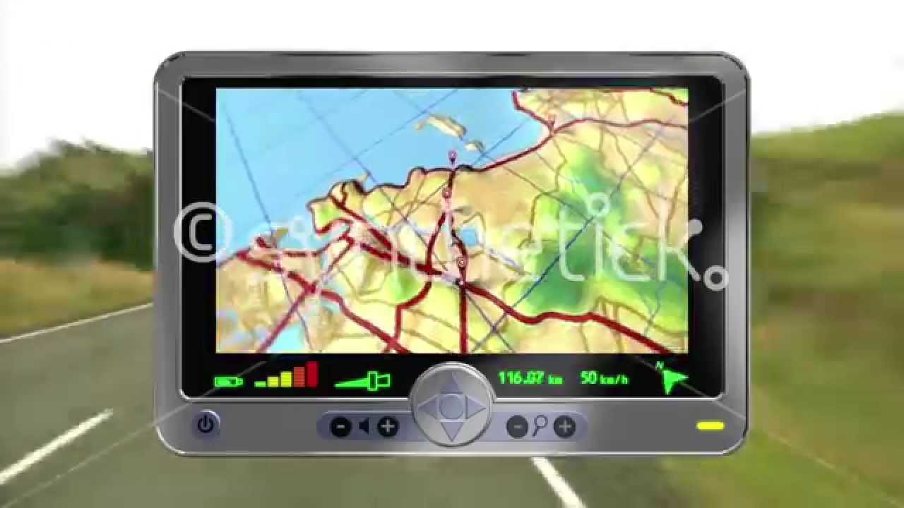 GPS (global positioning system) road map loop. Fast motion driving ...