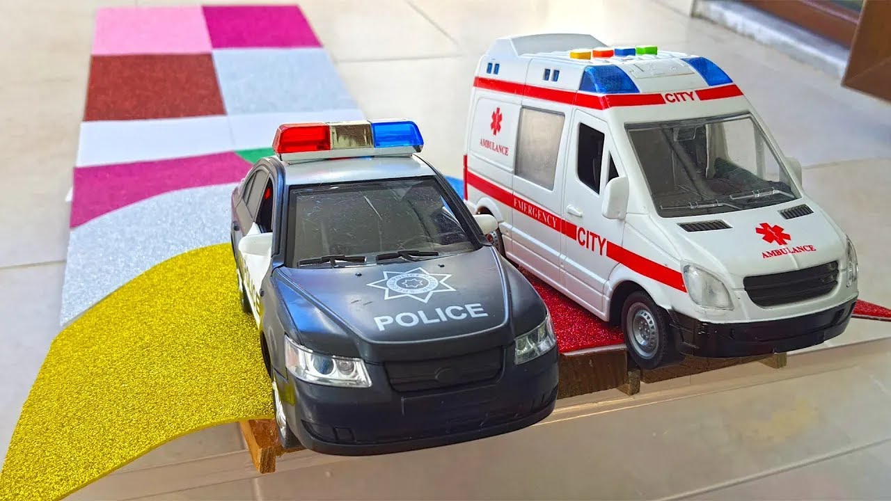 Ambulance Police Car and Various Vehicles Sliding Down the Hill - YouTube
