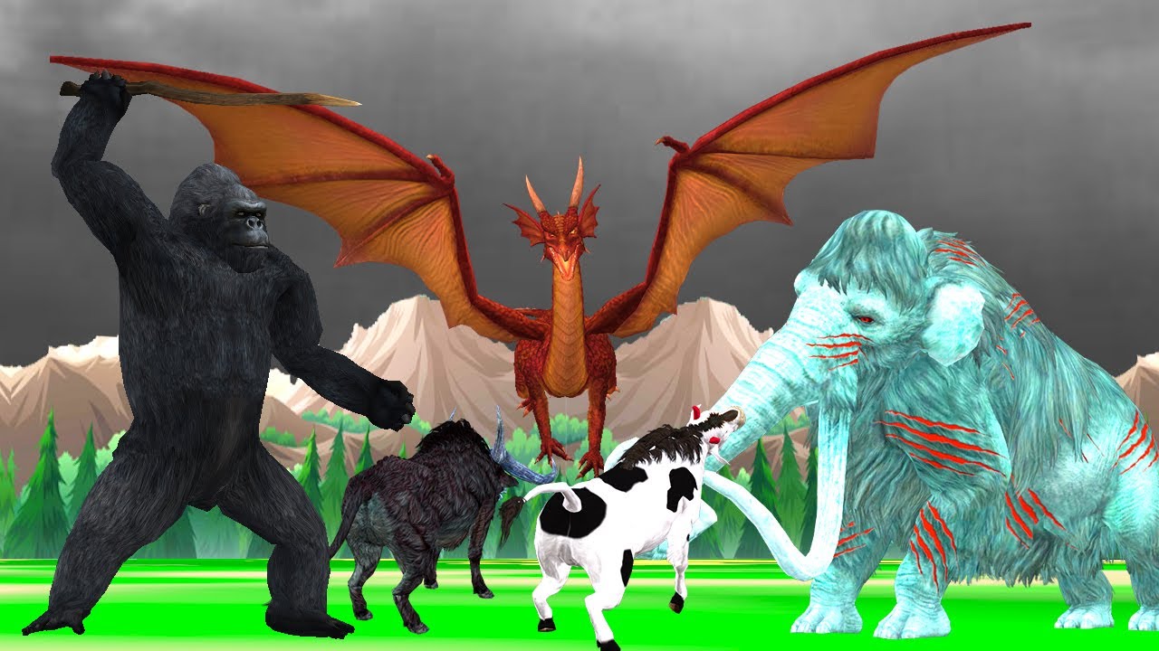 Zombie Mammoth Dragon vs King Kong Giant Bulls Fight Giant Animal Epic ...