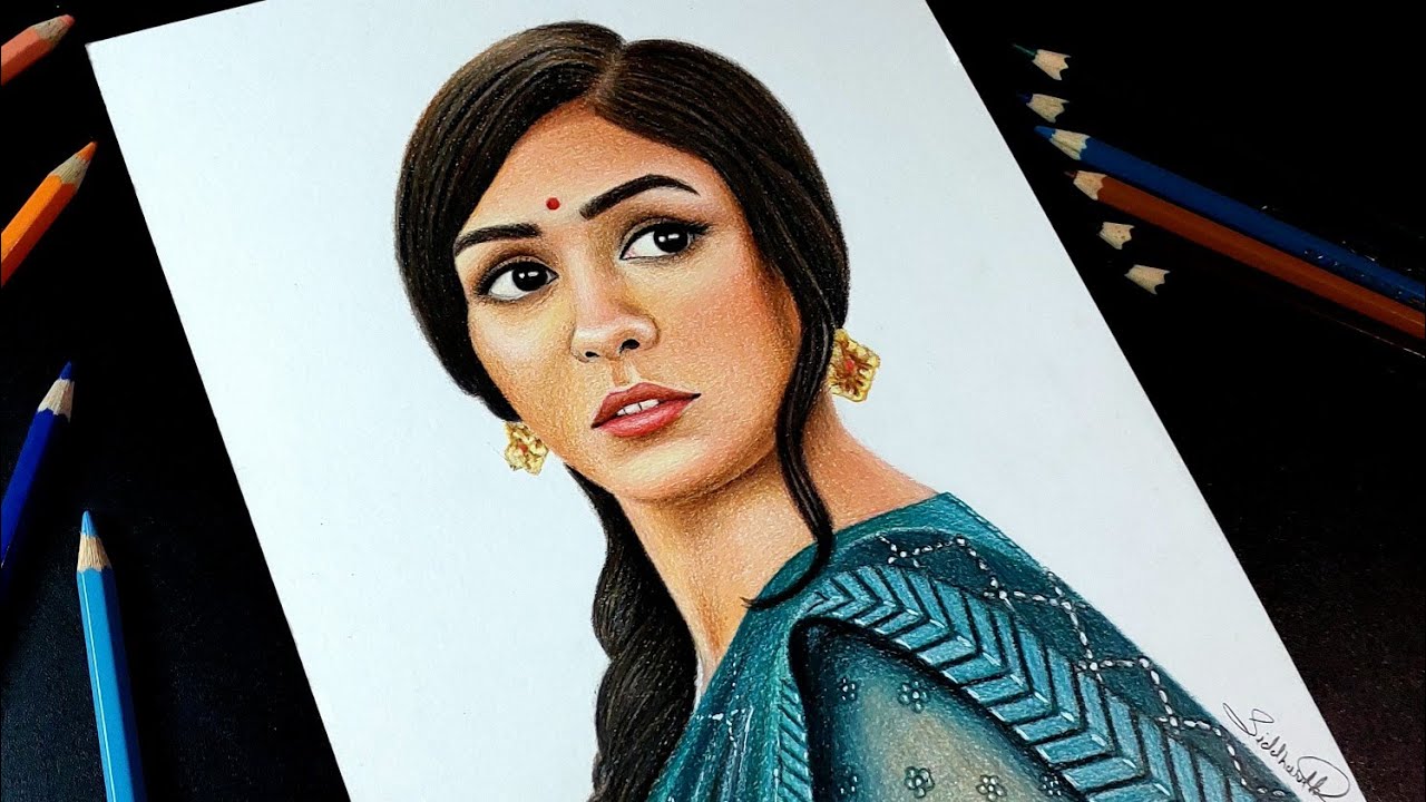 Draw in Mrunal Thakur mam with pencil colour 😀 - YouTube