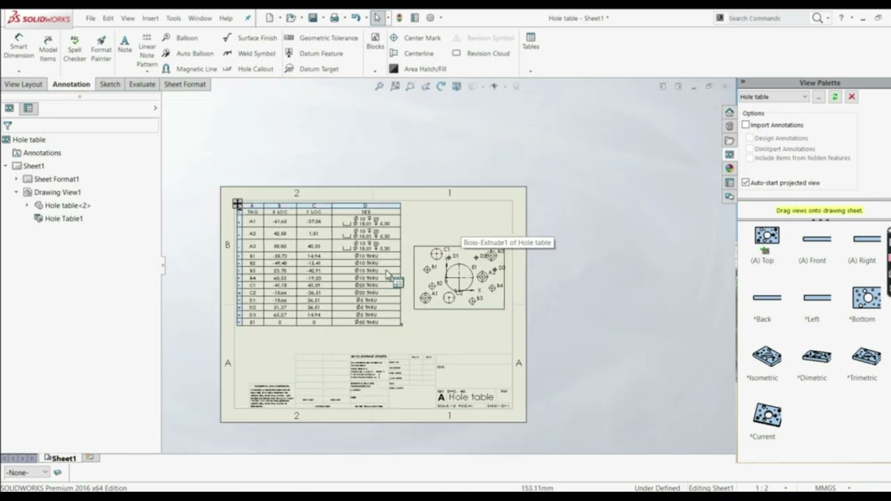 Solidwork Tutorial - Hole table - YouTube