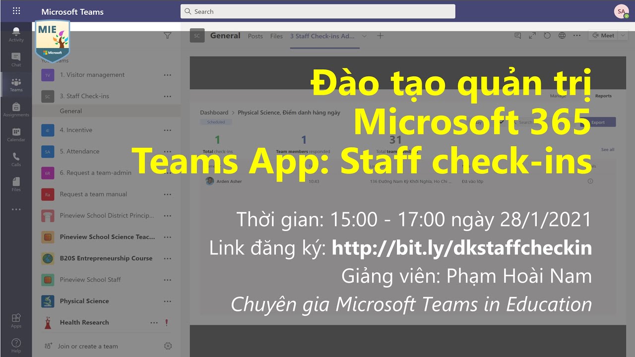 Đào Tạo Quản Trị Microsoft 365 Teams App Staff check ins - YouTube