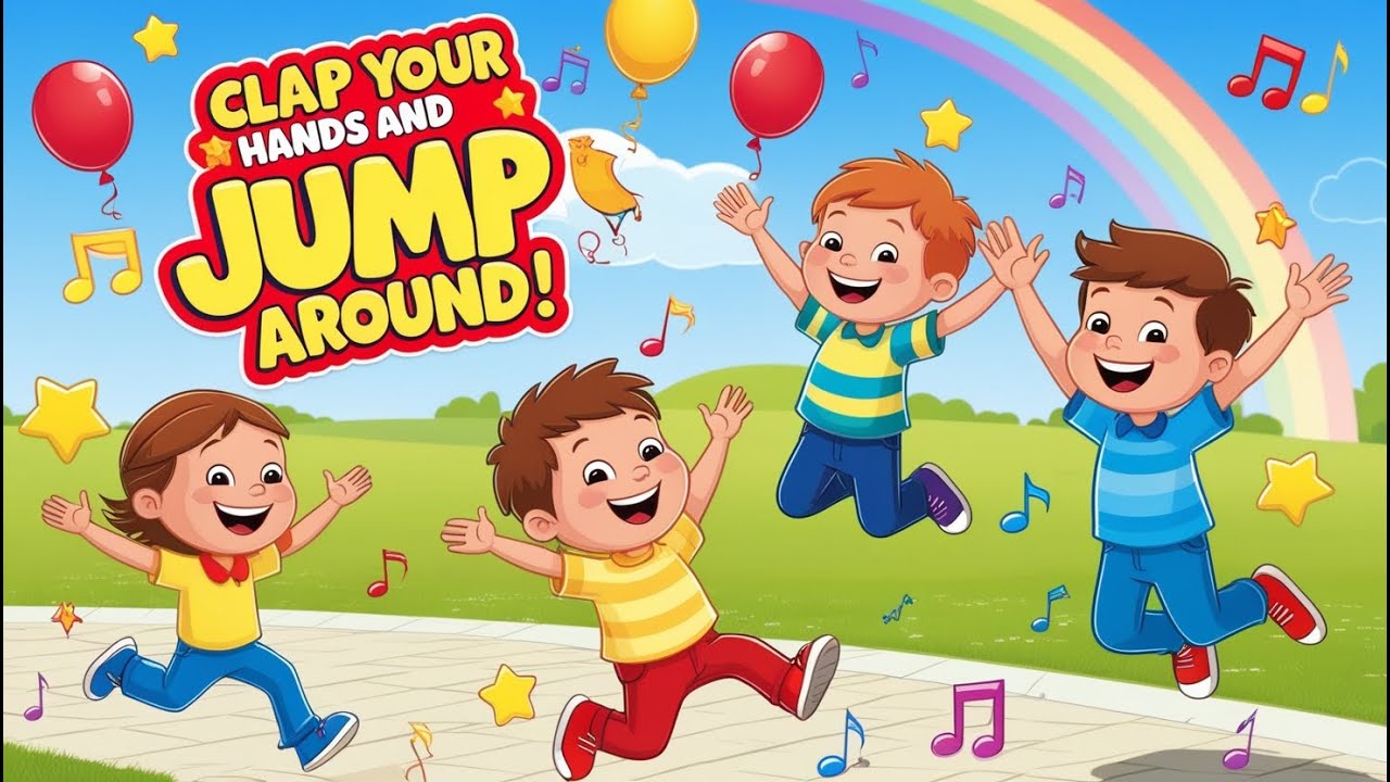 Clap Your Hands and Jump Around | Fun Kids Action Song | RhymeWorld TV ...