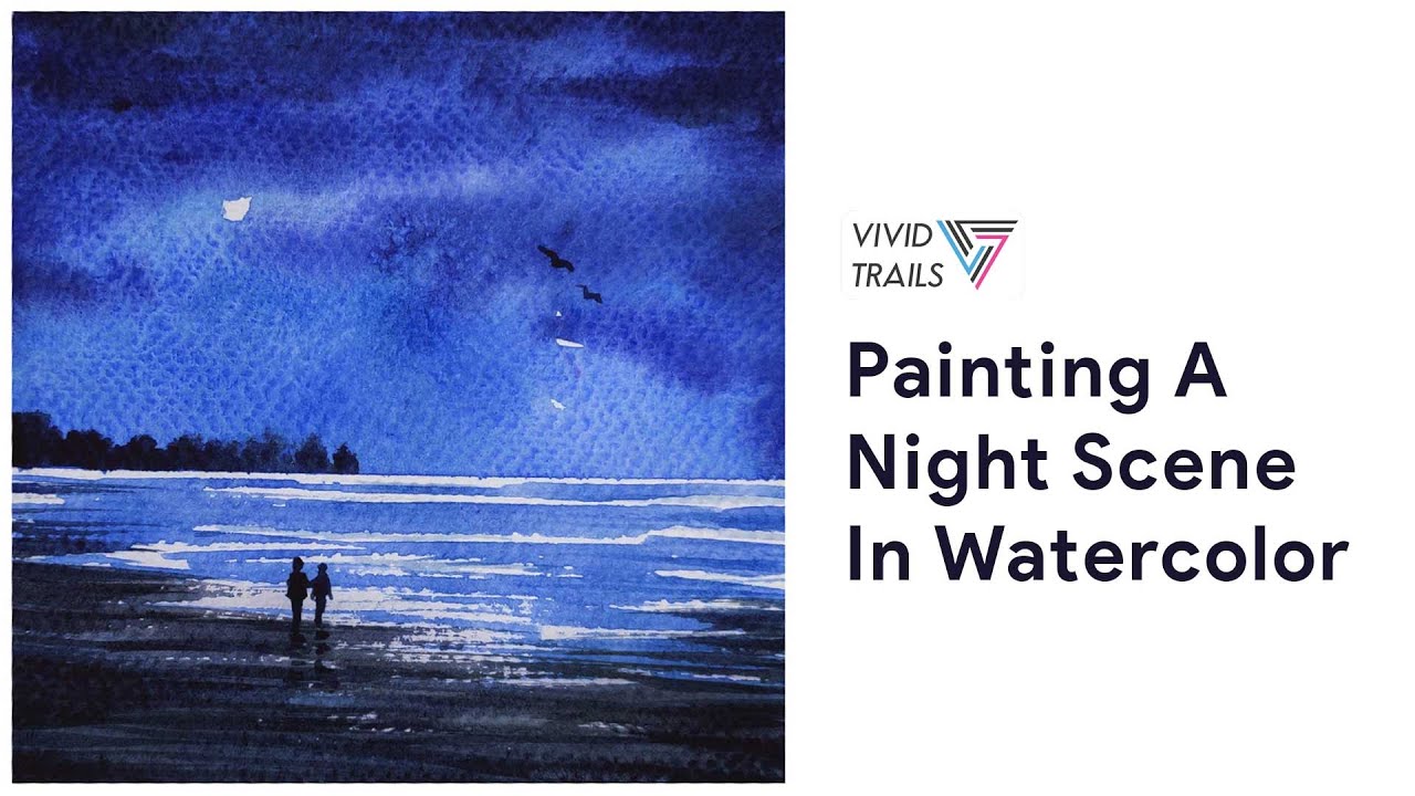 How to Paint A NIGHT SCENE IN WATERCOLOR (Watercolor Night Seascape) # ...