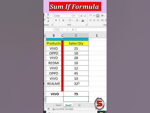 Sumif Formula In Excel #shorts #short #shortsfeed #excel #exceltips - YouTube
