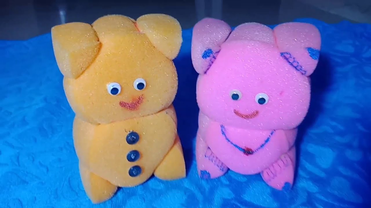 Easy teddy bear at home with sponges - YouTube
