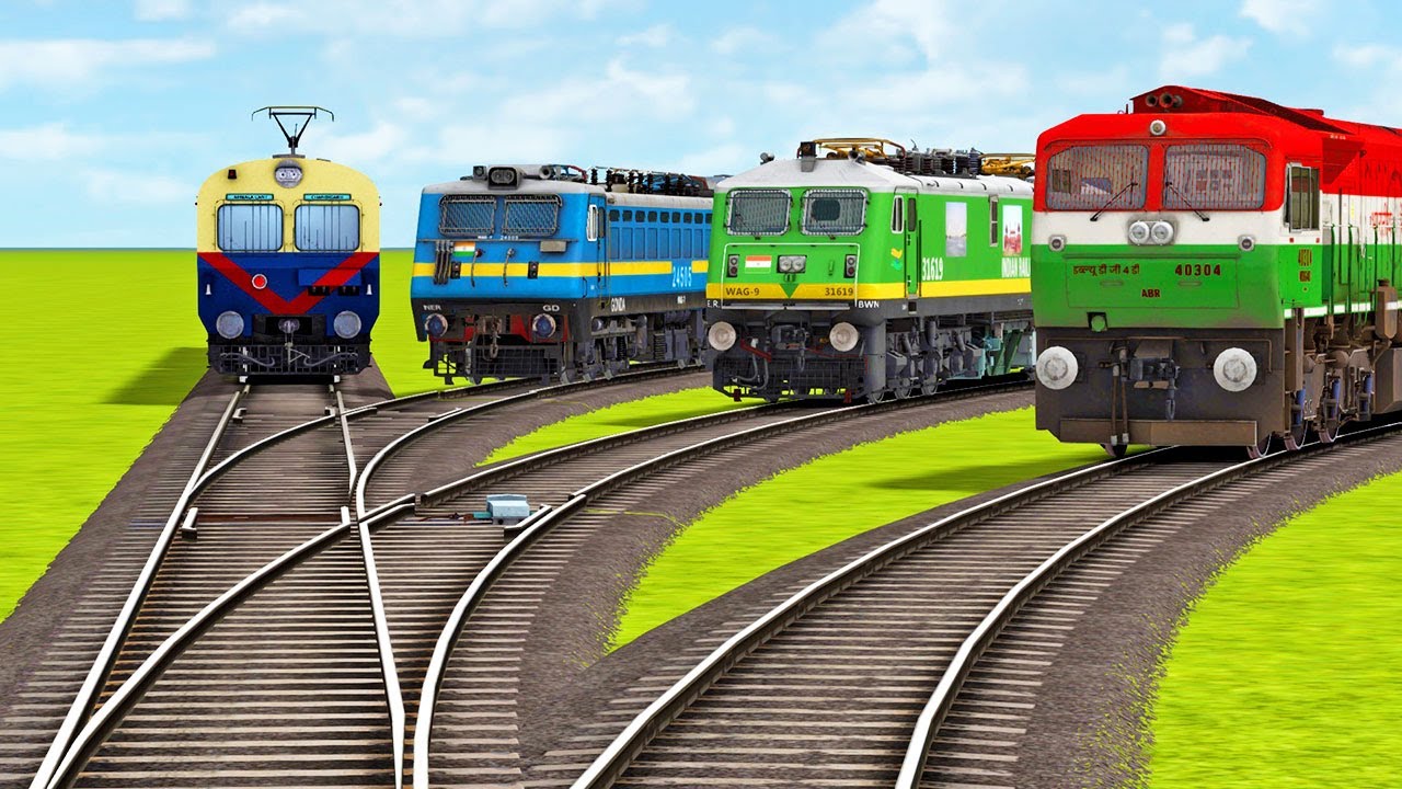 4 LINE BRANCHED DIAMOND RAILROAD CROSSING ON BUMPY RAILROAD TRACKS ...