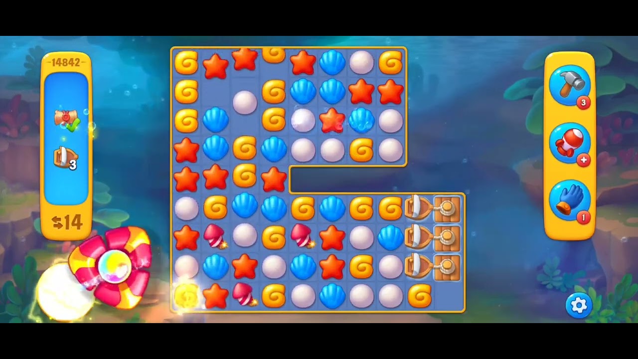 Fishdom Easy Level 14842 (with full seashell [Super Lightning] & double ...