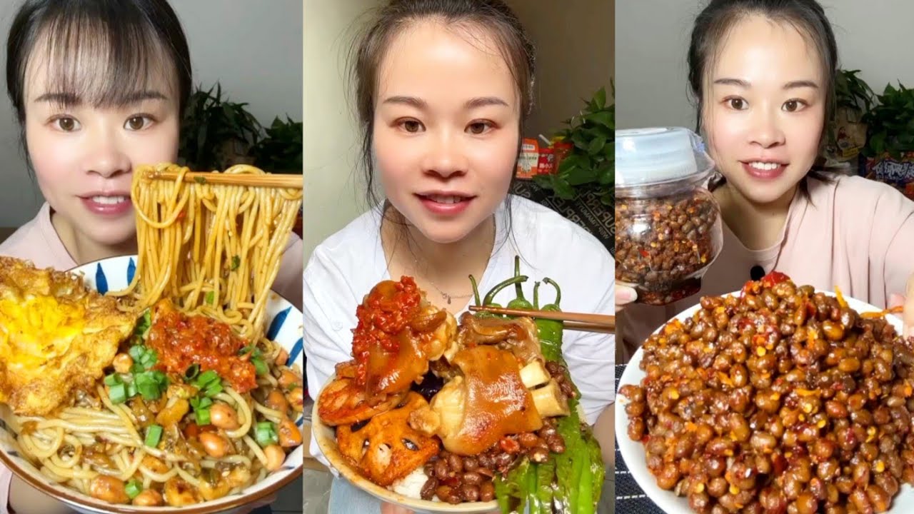 Mukbang Eating Spicy Noodles With Eggs, Braised Pork With Chili 😋🍚 ...