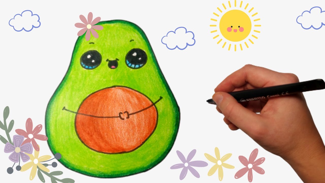 How to draw a cute Avocado easy Cute drawings - YouTube