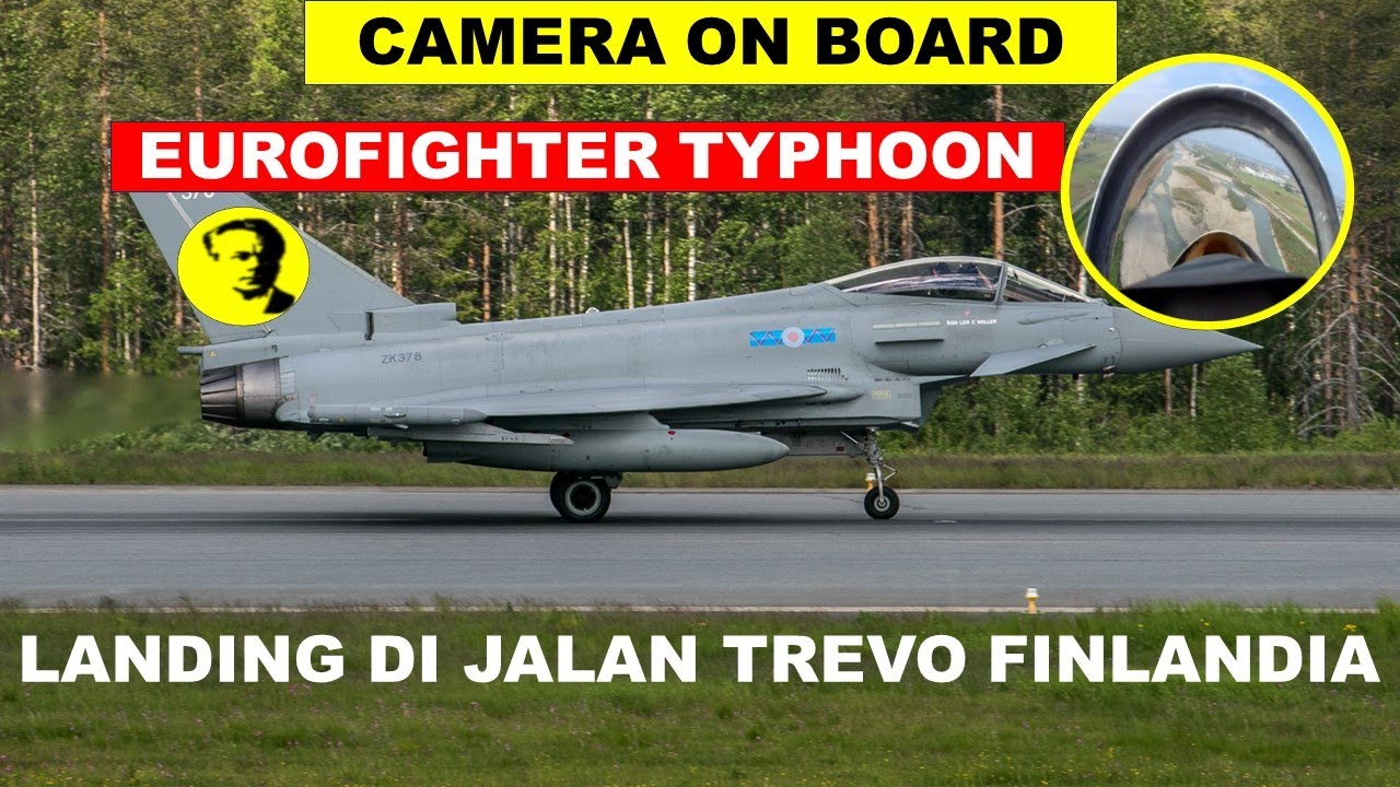 Camera on board Eurofighter Typhoon landing at highway in Tervo Finland ...