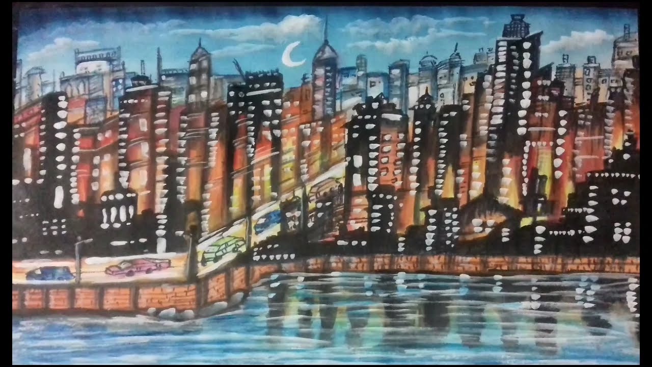 How to draw night city | skyline | city building - YouTube