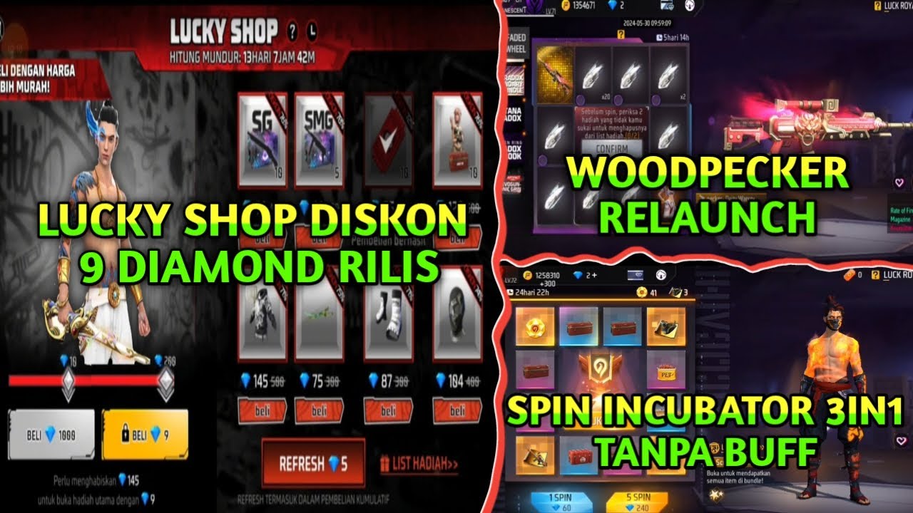 BOCORAN LUCKY SHOP DISKON 9 DIAMOND, SHOP DISKON FF 2024, WOODPECKER ...