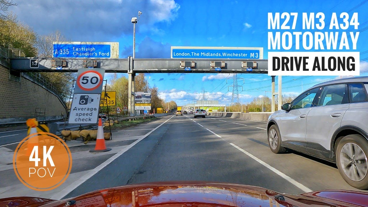 UK Motorway Drive Along: Exploring the M27, M3, and A34 - YouTube