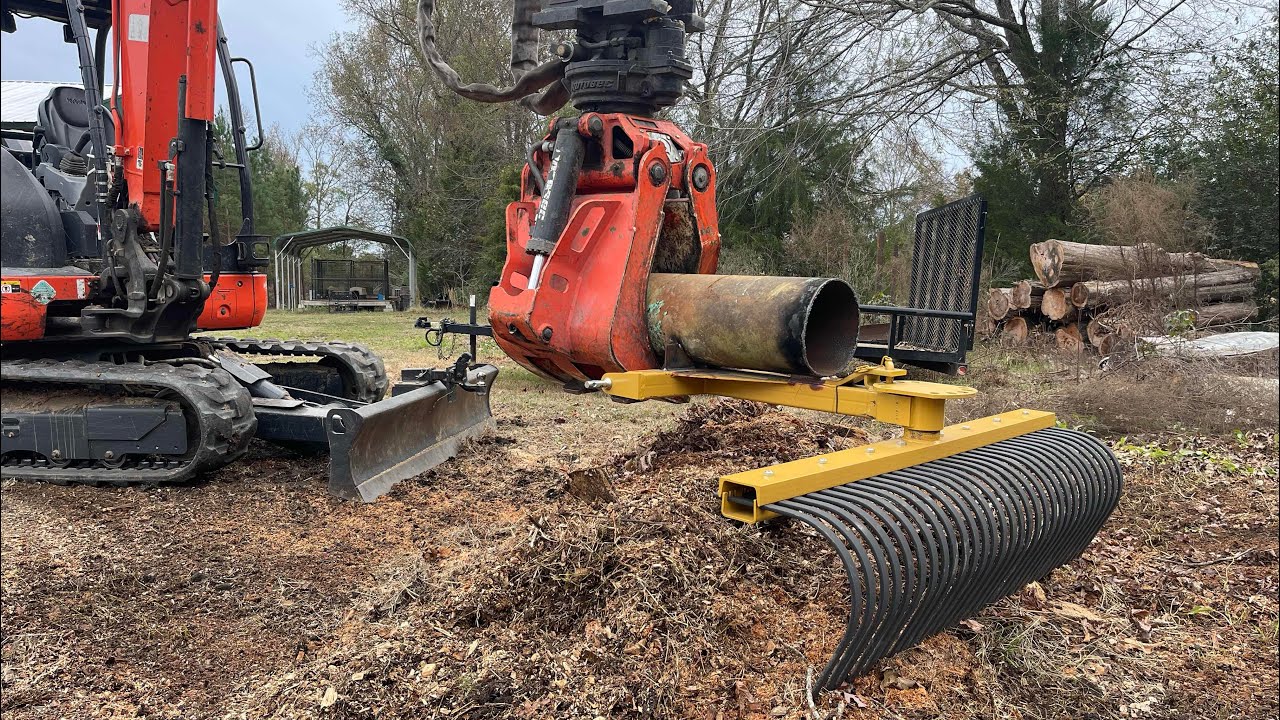 Mini excavator cleanup rake is finished | watch it get tested - YouTube