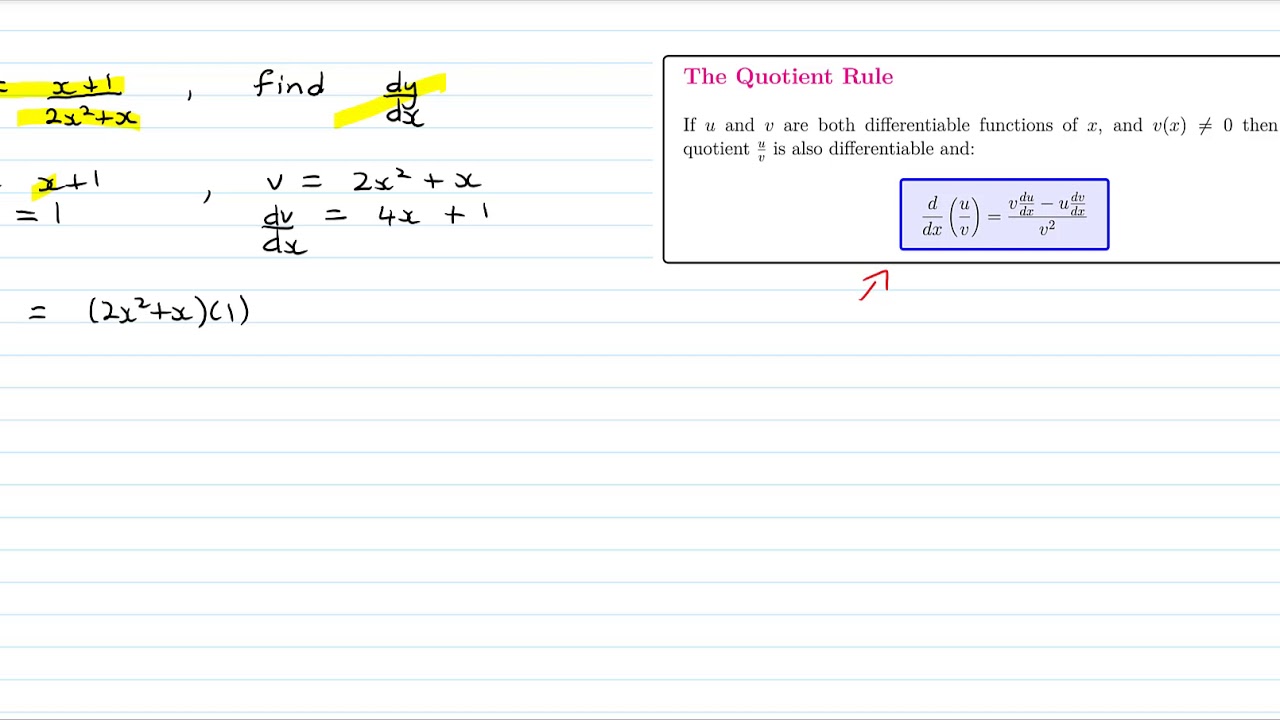 Quotient Rule Example 1 - YouTube