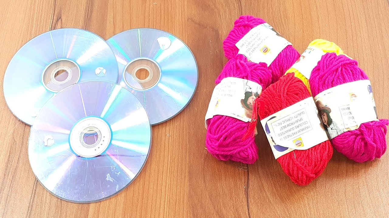Best out of waste Recycling cd disc craft with Color Woolen | Waste cd ...
