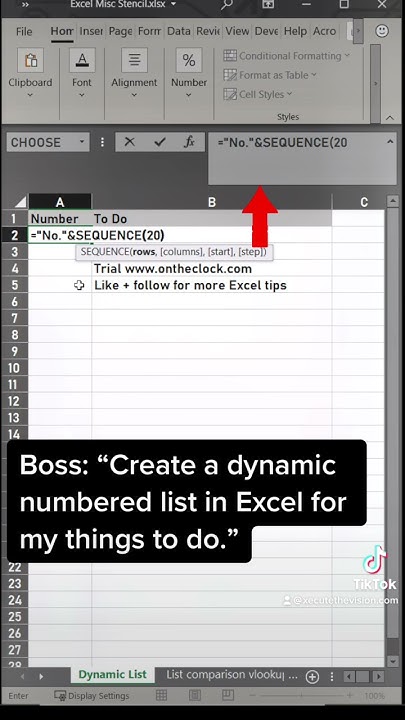 Excel tip to make a dynamic numbered list - YouTube